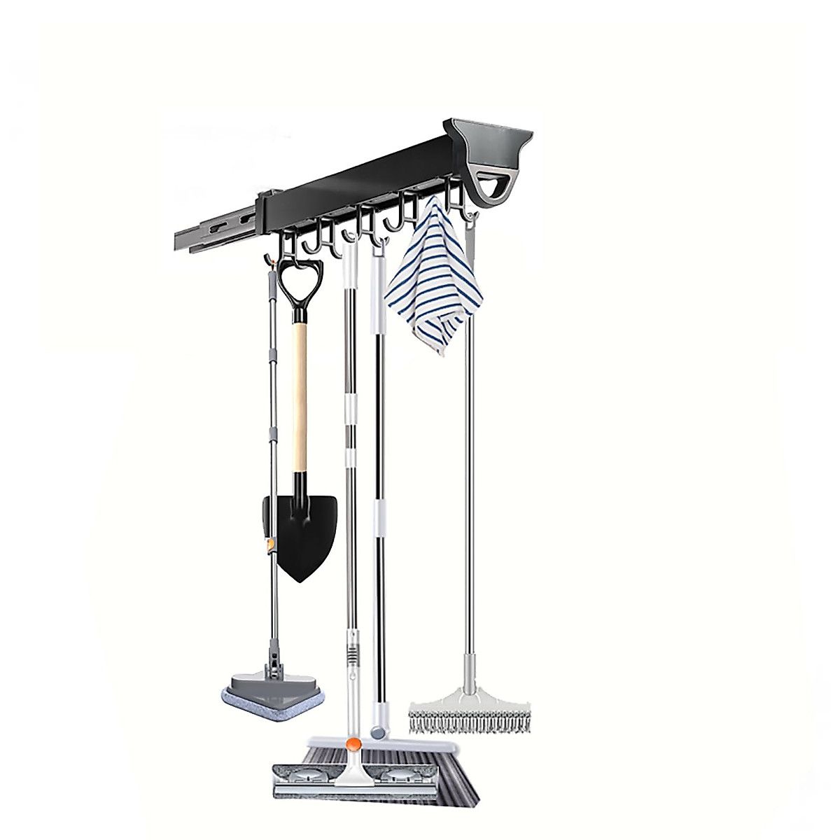 Pull Out Mop And Broom Holder, Laundry Room Organization And Storage, Garage Organization Hooks, Closet Pull Out Storage Organizer, Garden Tool Organizer For Home Kitchen Garden (16.17in-14 hook)