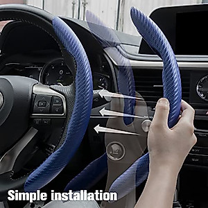 Amiss Car Carbon Fiber Anti-Skid Steering Wheel Cover, Segmented Steering Wheel Protector, Butterfly Steering Wheel Cover, Universal 99% Car Wheel Cover Protector, Car Interior Accessories (Blue)