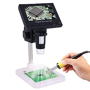 Poothoh 4.3-inch LCD Digital Microscope, 50X-1000X Magnification, Camera Handheld Microscope with 8 LEDs, for PCB/Coin Observation Soldering, Windows Compatible
