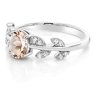 Gem Stone King 925 Sterling Silver 7X5MM Oval Gemstone Birthstone Twisted Olive Branch Leaf Vine Band Wedding Ring For Women | Available In Size 5, 6, 7, 8, 9