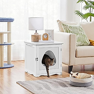 Yaheetech Cat Litter Box Enclosure, Hidden Litter Box Furniture Indoor Pet Crate Cat House Night Stand Cat Washroom w/Vent Holes & Towel Bar, Pet Cabinet Side Table for Small Cats