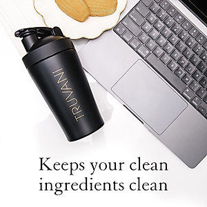 Truvani Stainless Steel Shaker Cup - Protein Shaker Bottle with BPA-Free Lid - Stainless Steel Shaker Bottle with Wire Whisk and Secure Lid - Shaker Bottles for Protein Mixes Holds 16.9 oz (Black)