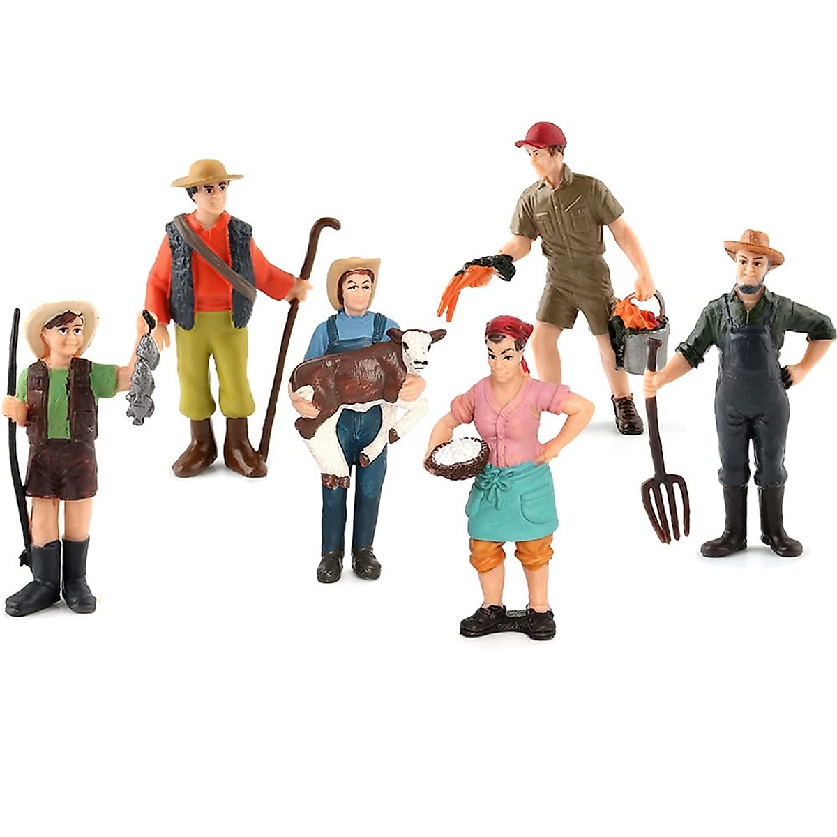 DOYIFun 6 Pcs Realistic Farmer People Model Figures Toy Playset, Plastic Farm Keeper Figurines Preschool Educational Learn Cognitive Toys for Toddlers Kids