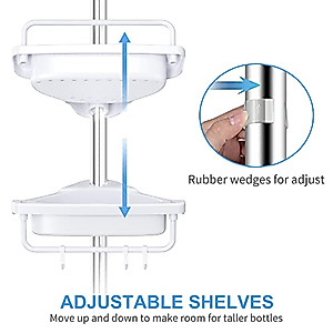 MOFAOTU Shower Caddy Corner, 4-Layer Shower Organizer, Rustproof Stainless Shower Shelves, Large Shower Storage and Shower Caddy Tension Pole, Drill Free Shower Rack, 55-117 Inch, White