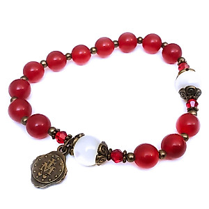 Divine Mercy Red Jade and Mother of Pearl Stone Rosary & Bracelet Set - Catholic Rosary - Rosarios Catolicos - Catholic Gifts Women - Regalos Catolicos Para Mujer, Stone, Amethyst