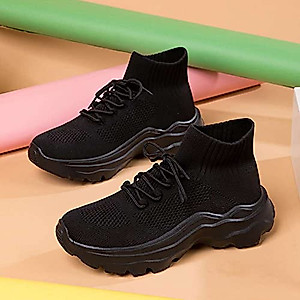 VAXAV Women's Fashion Mesh High Top Sneakers Casual Walking Road Running Jogging Shoes Size 7 Black