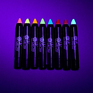 UV Glow - Neon UV Paint Stick/Face & Body Crayon - Genuine and original UV Glow product - glows brightly under Blacklights! (Set of 8)