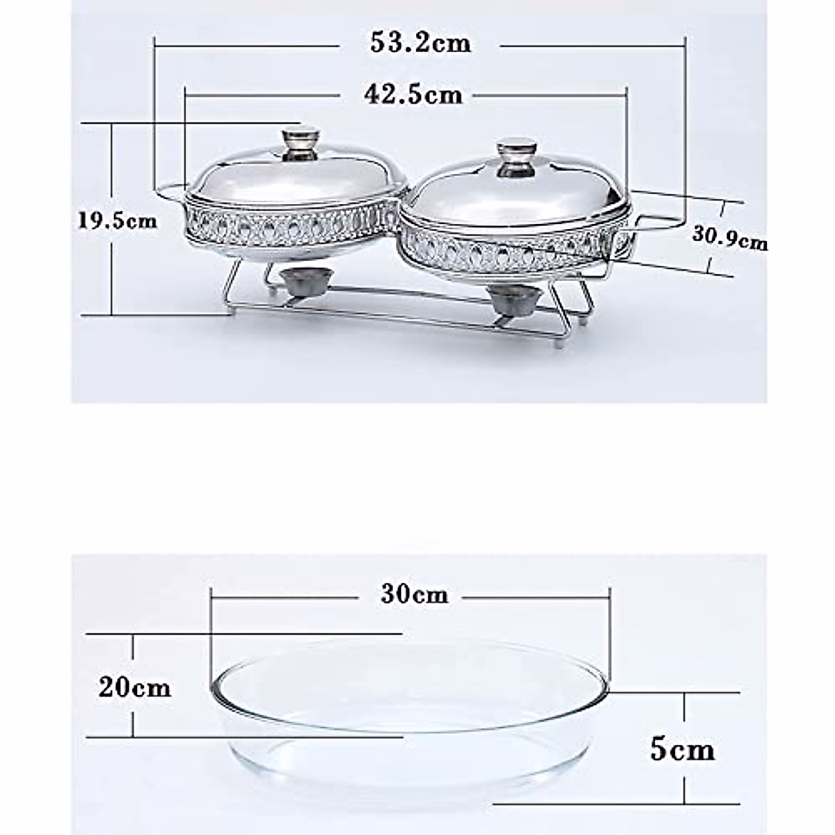 Food Warmer for Parties Buffets, Food Warming Tray Stainless Steel Chafing Dish Buffet Set, Chafer Set with Lid, Food Warmer for Parties Kitchen Banquet Dining,Gold (Color : Silver)