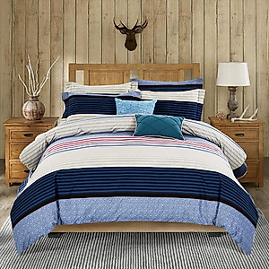 DelbouTree Striped Duvet Cover Set,Printed Pattern Comforter Cover,Microfiber Quilt Cover,Zipper Closure,Corner Ties,Queen