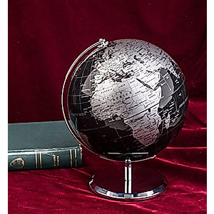 Exerz 8" World Globe Black - Stainless Steel Arc and Base - Educational/Geographic/Modern Desktop Decoration - Metallic Black