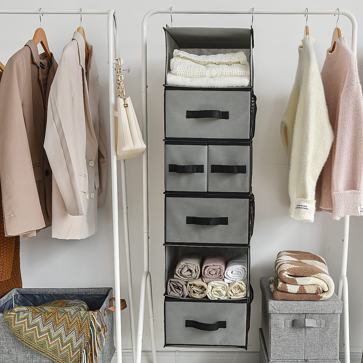 GRANNY SAYS Bundle of 2-Pack Clothing Storage Bins with Lids & 1-Pack Hanging Storage Shelves for Organizing