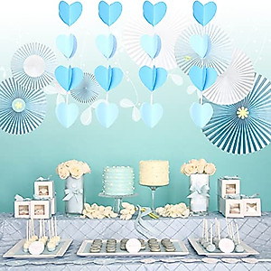 Abaodam 3pcs Dark for Light Banner Party Shape Festival Hanging Decoration Bunting Birthday Heart Blue Streamers Wall Supplies Wedding Event Ornaments Paper Blue+ M Love Garland
