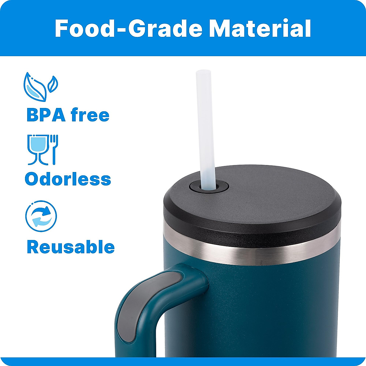 Bluwing 2 Pack 40 oz Tumbler Lid Replacement for 40oz Stanley Quencher 2.0, Replacement Tumbler Lids Covers Fit for Stanley Cup (White 2 Pack)