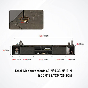 Pmnianhua Floating TV Stand with 2 Drawers,63'' Wall Mounted Floating TV Shelf,Floating Shelf for Under TV,Floating TV Unit with Storage for Bedroom Living Room(Grey)