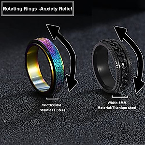 Supra Diamanto 9pcs Spinner Rings for Women Anxiety Relief -Size 7-12 Fidget Rings, Sand Blasted Finished Band Set, Anxiety Ring Spinner Fidget Band Chain Rings for Women Man (A 9, 11)