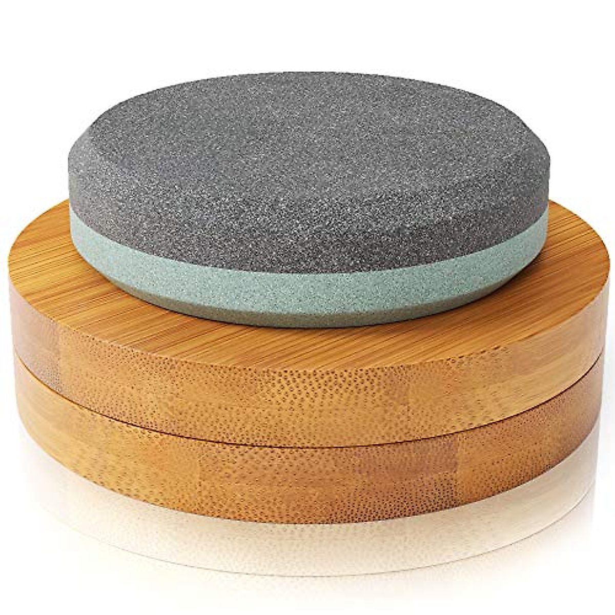 Sharp Pebble Puck/Disk - Axe/Hatchet Large Sharpening Stone- Whetstone Blade & Tool Sharpener- Dual Grit Multipurpose Waterstone Sharpener with Bamboo Box