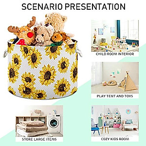 Sunflowers Toy Storage Basket for Nursery, Playroom, Kids, Dog Toys, Large Collapsible Fabric Organizer Bin for Living Room Home Office Apartment Laundry Room