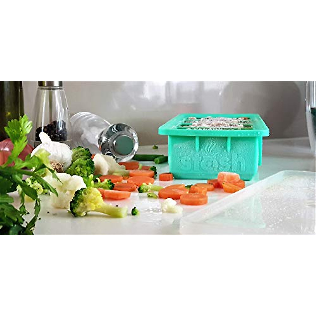 Stash Silicone Freezing Tray with Lid and Baking Tray – One Large Freezer Tray makes up to 4 cups serving – Freezer Soup Container - Oven Safe, Microwave Safe and BPA Free Silicone Container Tray  