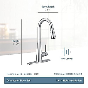Moen Sleek Matte Black Smart Faucet Touchless Pull Down Sprayer Kitchen Faucet with Voice Control and Power Boost, 7594EVBL
