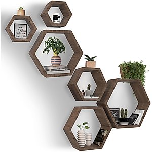 Hexagon Floating Shelves Set Of 6 Honeycomb Shelves, Hexagon Floating Shelves For Wall Black Hexagon Geometric Floating Shelve Large Hexagon Shelves Wood Geometric Shelf Octagon Shelves For Wall Décor