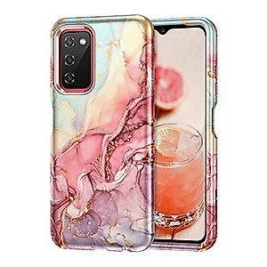 Btscase for Samsung Galaxy A03S Case, Marble Pattern 3 in 1 Heavy Duty Shockproof Full Body Rugged Hard PC+Soft Silicone Drop Protective Women Girl Cover for Samsung Galaxy A03S, Rose Gold