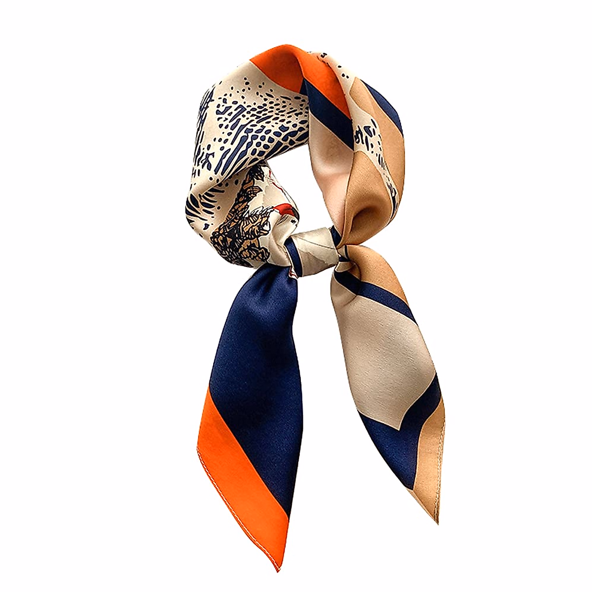 MEISEE 100% Pure Mulberry Silk Square Scarf 27"'x27-68CM Head Scarf for Women Natural Silk Neckerchief Printed Headscarf (Coffee color orange horse)