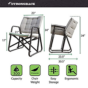 STRONGBACK Outdoor Patio Chair, Portable Folding Outdoor Chair with Lumbar Support, Great for Patio Furniture, Balcony, Camping, and Lawn