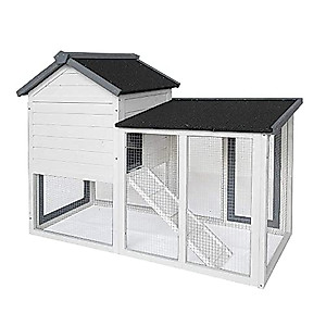 48''L Rabbit Hutch Indoor Outdoor Bunny Cage Rabbit Hutch Wood House Pet Cage for Small Animals (Grey/White)