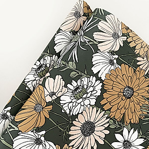 Akywall Vintage Green Floral Wallpaper Peel and Stick Textured Boho Flower Contact Paper Retro Self Adhesive Removable Vinyl Roll Daisy Leaf Mural Forest Green/Brown/White 17.3 x 78.7in