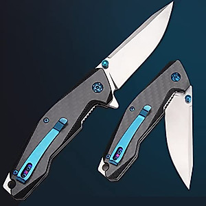 Folding Pocket Knife， Pocket Knives Carbon Fibers Handle， High Hardness D2 Blade With Clip and Liner Lock，Camping Knife for EDC, Fishing， Camping and Outdoor Activities-Good for Men Gift