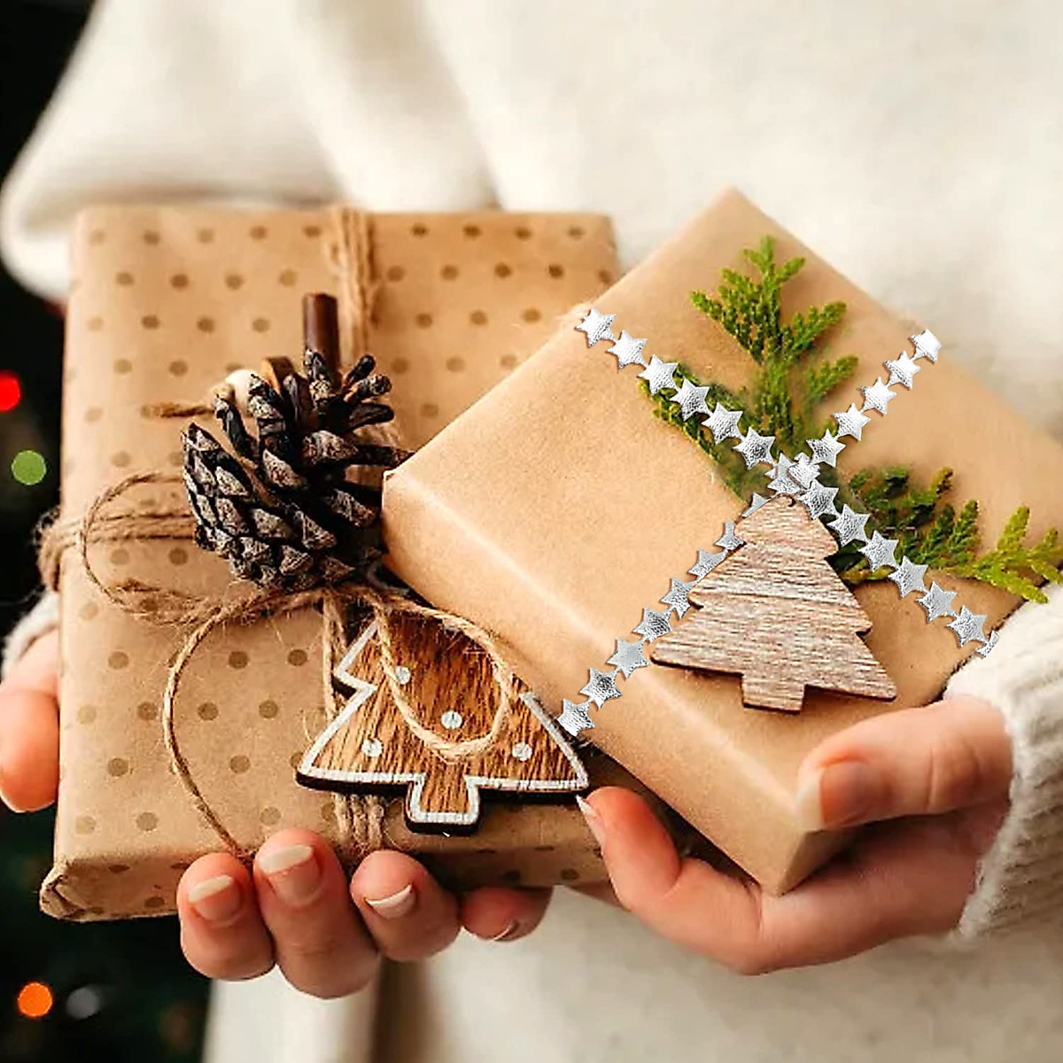 Honbay Sparkly Polyester Star Ribbon Trim Embellishment, Star Decoration Ribbons, for Wedding, Birthday, Valentine's Day, Baby Shower, Christmas, Thanksgiving, Gift Cake Wrapping, DIY Crafts (Silver)