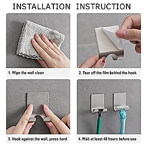 BYFU 8 Pack Adhesive Razor Hooks Shaver Hook Hanger, Heavy Duty Stainless Steel Wall Holders for Bathroom Kitchen Closet Organizer