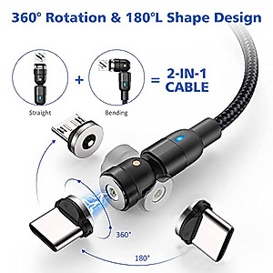 Yidawin Magnetic Charging Cable (4 Pack 1.6ft+3.3ft+6.6ft+10ft), 540° Rotation Magnetic USB Cable, Nylon Braided Magnetic Phone Charger Cable for Type C, Micro USB, iProduct