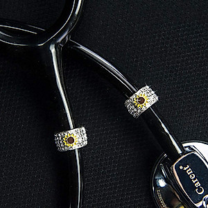 HEYGOO 2 Pack Bling Sunflower Stethoscope Charms, Stethoscope Tag Personalized Hospital Nurse Identification Accessories