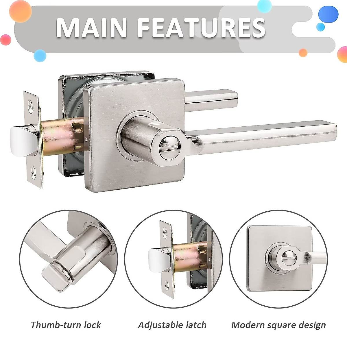 Probrico (5 Pack Square Door Lever Interior Bedroom or Bathroom Lever Door Handle, Privacy Door Lever in Satin Nickel,with Locking Keyless Lever for Right & Left Sided Doors Heavy Duty