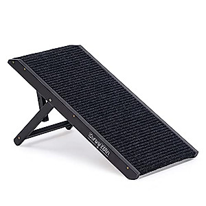 SweetBin 18" Tall Adjustable Pet Ramp - Small Dog Use Only - Wooden Folding Portable Dog & Cat Ramp Perfect for Couch or Bed with Non Slip Carpet Surface - 4 Levels Height Adjustable Up to 90Lbs