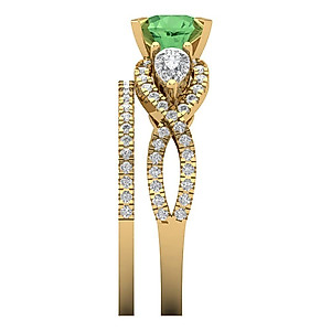 Clara Pucci 2.0ct Round Cut 3 stone Green Simulated Diamond Engagement Promise Anniversary Bridal Ring Band set 18K Yellow Gold 4.5