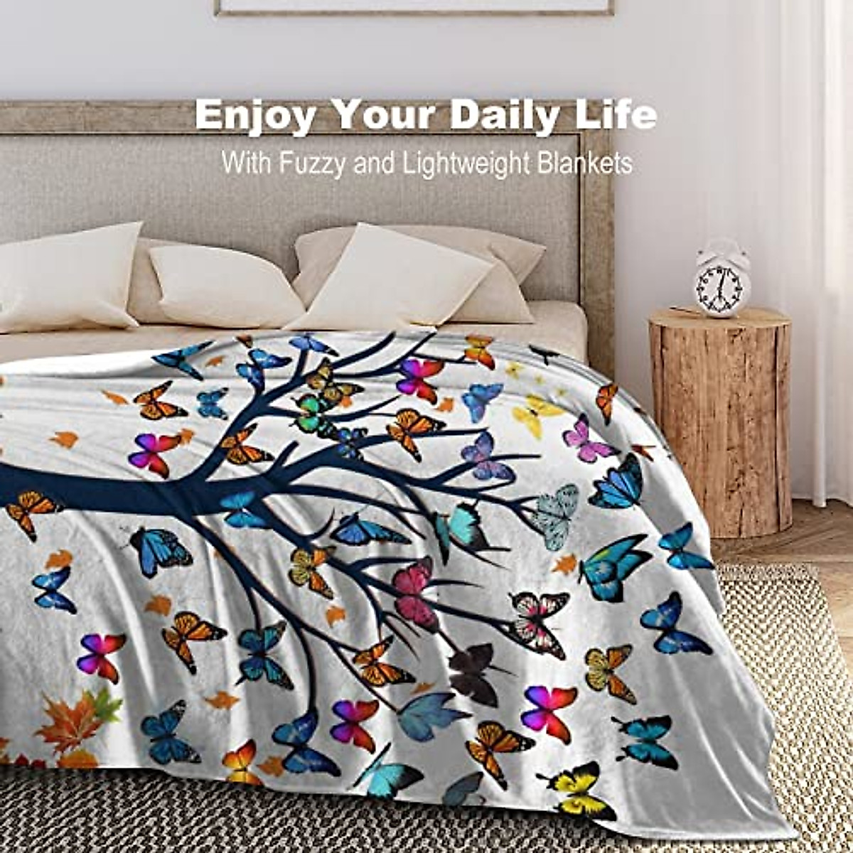 Butterfly Blanket Soft Lightweight Flannel Fleece Cartoon Throw Blankets Bedding for Bed Sofa Couch Chair Travel 50"X40"