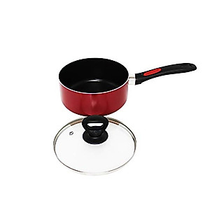 Mirro A79624 Get A Grip Aluminum Nonstick Saucepan with Glass Lid Cookware, 3-Quart, Red
