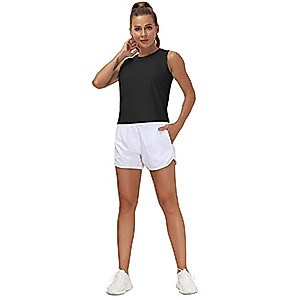 Ice Silk Workout Tops for Women Quick Dry Muscle Gym Running Shirts Sleeveless Flowy Yoga Tank Tops (Black, Medium)