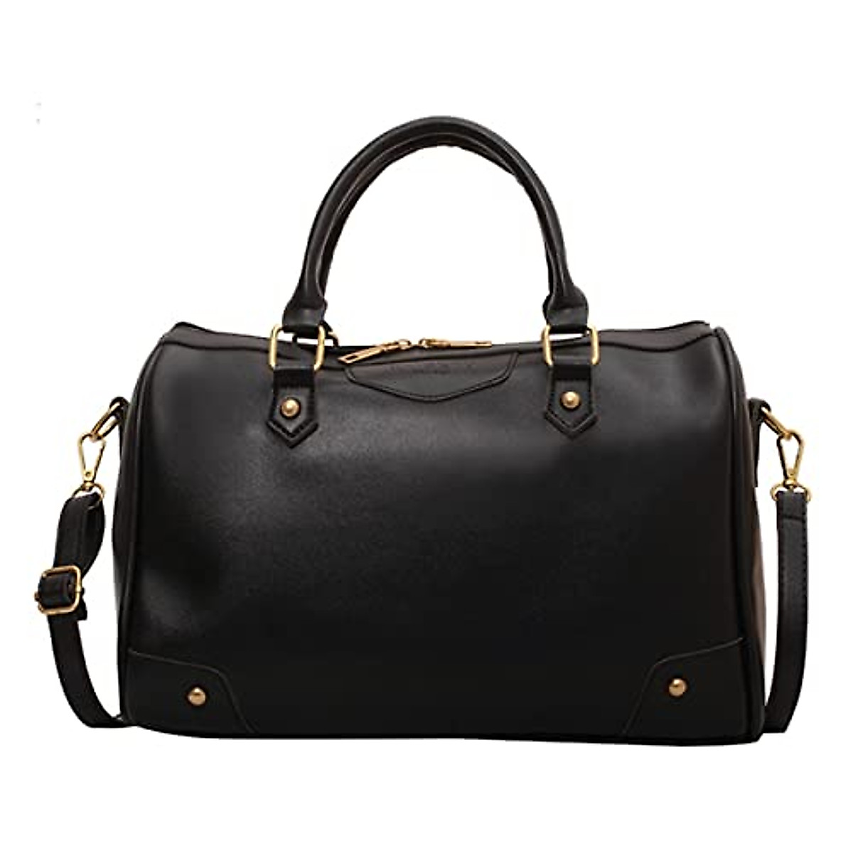 HANDAFA Boston Bag Zip Tote Handbag Vintage Shoulder Handbag With Adjustable Strap For Women(Black)