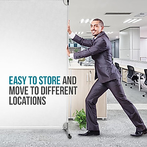 Steel-AID 50-inch Rolling Privacy Room Divider - Freestanding Office Wall Partition with Non See-Through Blackout Screen - Sturdy & Durable Iron Frame - Rolling Wheels - Black, White, Gray & Blue