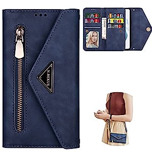 CCSamll Wallet Case for Samsung Galaxy S22, Crossbody Neck Strap Lanyard Purse Handbag Shoulder Strap Cover with ID Card Holder Phone Case for Samsung Galaxy S22 XK Blue