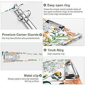 Rouidr 3 Ring Binder with clipboard, 1 inch 8.5 x 11 in Letter Size View Binders Organizer with Dividers Tabs & Clear Sleeves, School Supplies, Office Supplies, Cute Flower