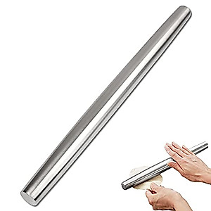 KUFUNG Professional French Rolling Pin for Baking Top-Grade Stainless Steel, Light Weight, Easy to Roll Design Metal Rolling Pin Fondant Rolling Pin for Pie Crust (L, Silver)