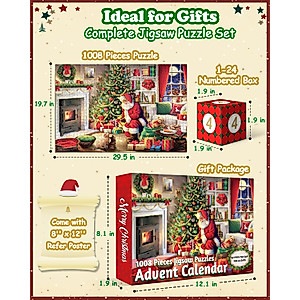 Advent Calendar 2023, Christmas Scene Jigsaw Puzzles 24 Days Countdown Calendars for Kids, Boys, Girls, Teens, Over 1000 Pieces Puzzle Advent Calendar 2023 Adult, Parents, Xmas Gift for 5-7, 8-12 (M7)