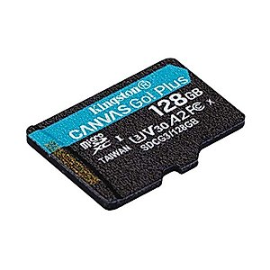 Kingston 128GB microSDXC Canvas Go Plus 170MB/s Read UHS-I, C10, U3, V30, A2/A1 Memory Card + Adapter (SDCG3/128GB)