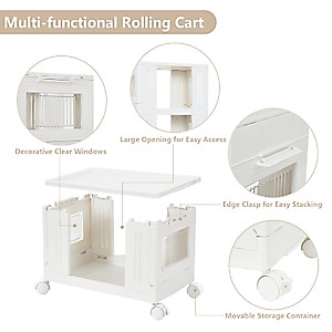 Bagnizer 76qt Plastic Storage Container, No Door 3 Tier Stackable Folding Storage Bin with Lid, Collapsible Storage Box with Wheels for Bedroom, Living Room, Office, Off White, 16 x 10 x 29”