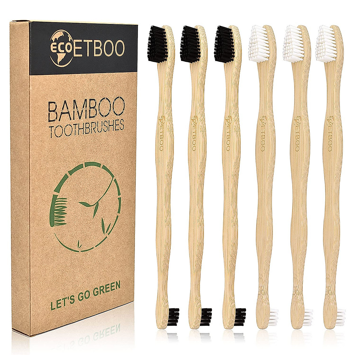 ECOETBOO Dog Toothbrush 6 Pack, Pet Cat Bamboo Toothbrushes, Double-Sided Small and Large Head Toothbrush for Dogs Cats, Biodegradable Eco-Friendly Dog Tooth Brushing Kit