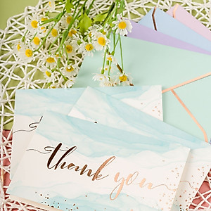 Heavy Duty Watercolor Assorted Thank You Cards with Envelopes - 36 PK - Rose Gold Thank You Notes 4x6 Inches Baby Shower Thank You Cards Wedding Thank You Cards Small Business Funeral Bridal Shower